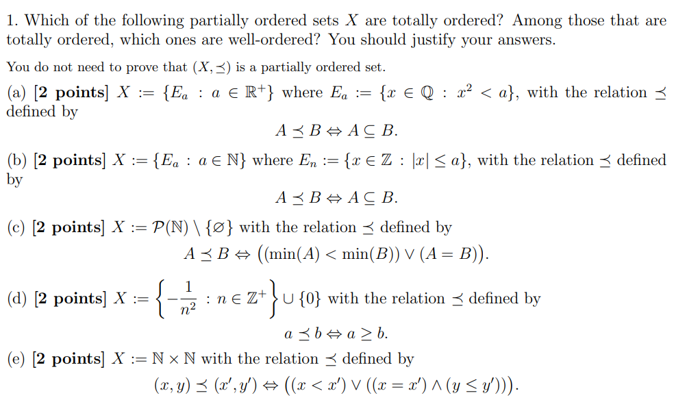 Solved 1. Which of the following partially ordered sets X | Chegg.com