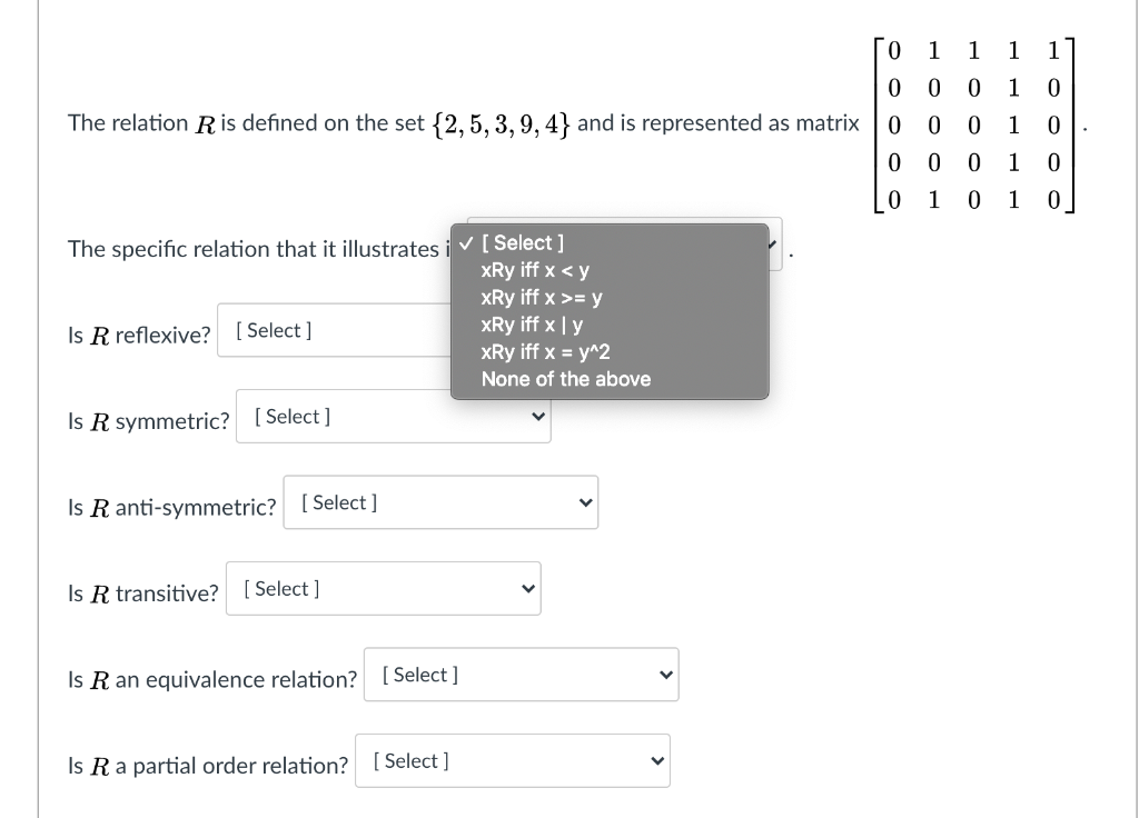 Solved 1 1 1 0 1 0 0 1 0 0 0 0 0 0 The relation R is defined | Chegg.com