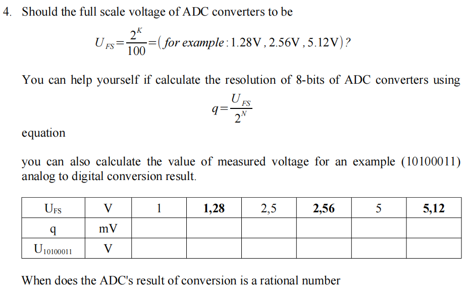 Solved 4. Should the full scale voltage of ADC converters to | Chegg.com