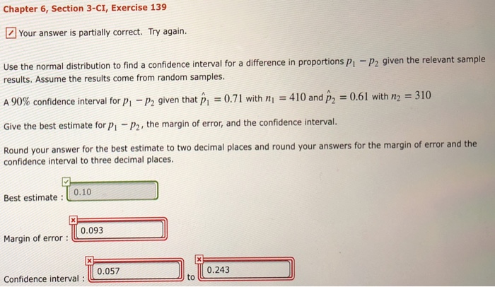 Solved Chapter 6, Section 3-CI, Exercise 139 Your answer is | Chegg.com
