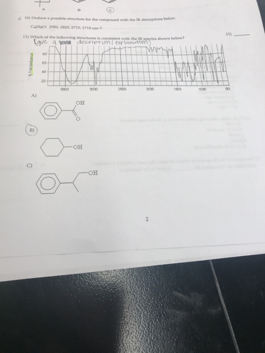 Solved 10) Deduce a possible structure for the compound with | Chegg.com