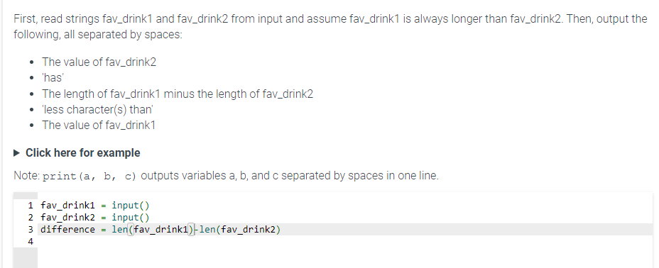 Solved First, read strings fav_drink1 ﻿and fav_drink2 ﻿from | Chegg.com