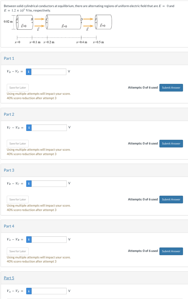 Solved Between solid cylindrical conductors at equilibrium, | Chegg.com
