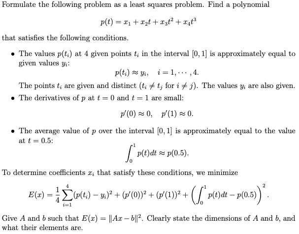 Solved Formulate the following problem as a least squares | Chegg.com
