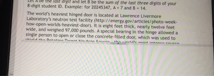 Solved Lel A Be thè last digit and let B be the sum of the | Chegg.com
