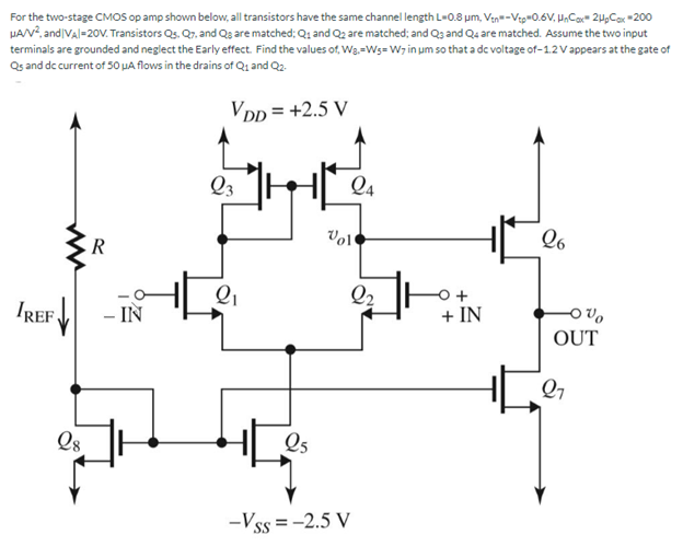 Solved For the two-stage CMOS op amp shown below, all | Chegg.com