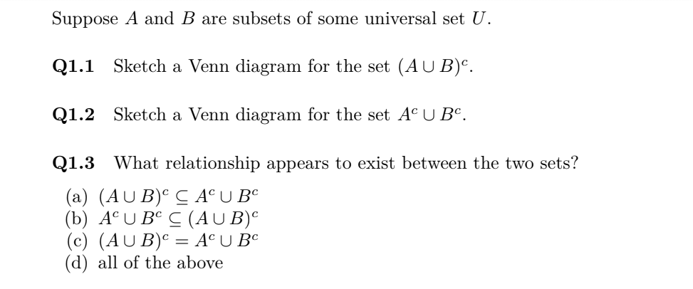 Solved Suppose A and B are subsets of some universal set U. | Chegg.com