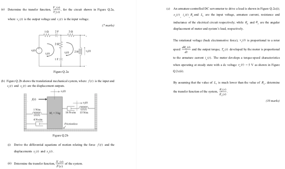 Solved (a) Determine the transfer function, V (8) for the | Chegg.com