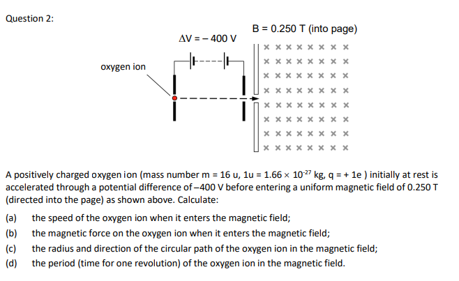 Solved Question 2: A positively charged oxygen ion (mass | Chegg.com