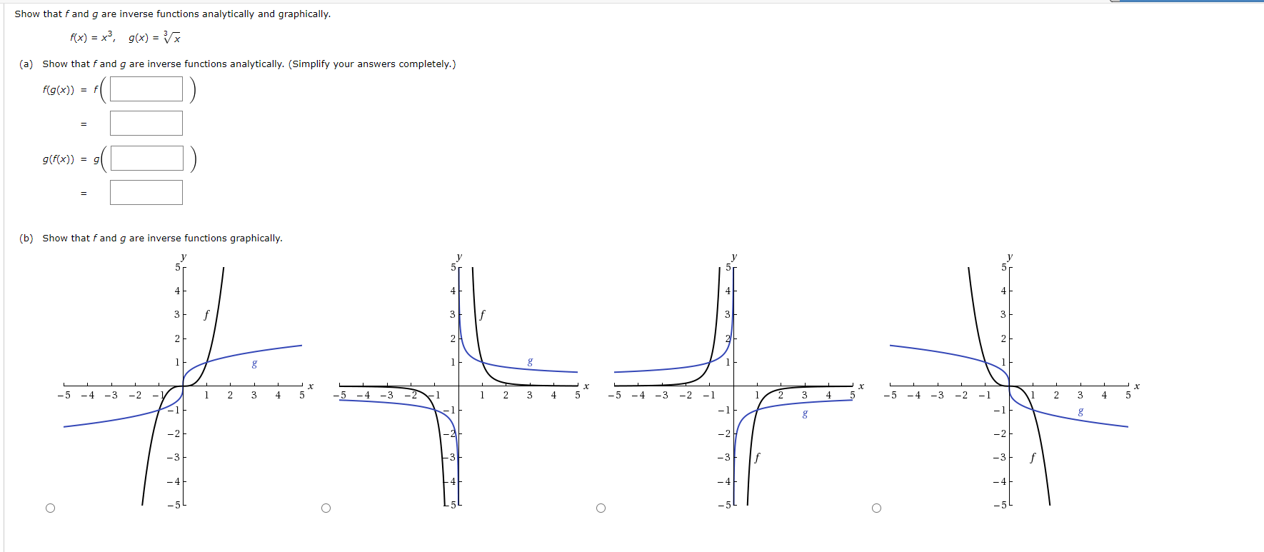 Solved Show that f and g are inverse functions analytically | Chegg.com