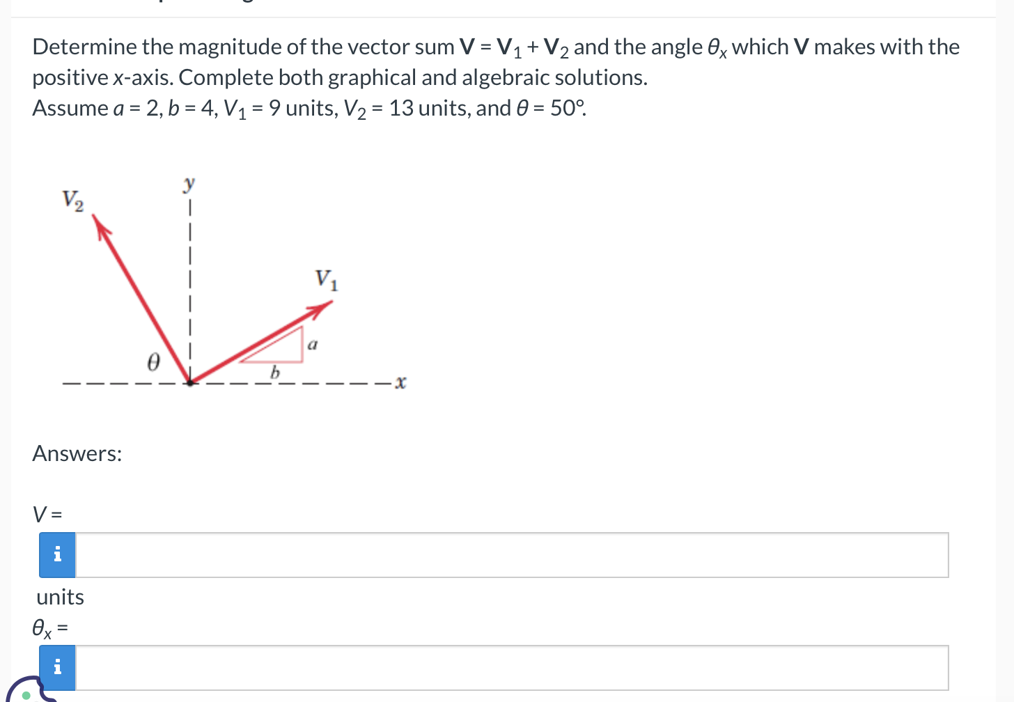 Solved Determine the magnitude of the vector sum V=V1+V2 and | Chegg.com