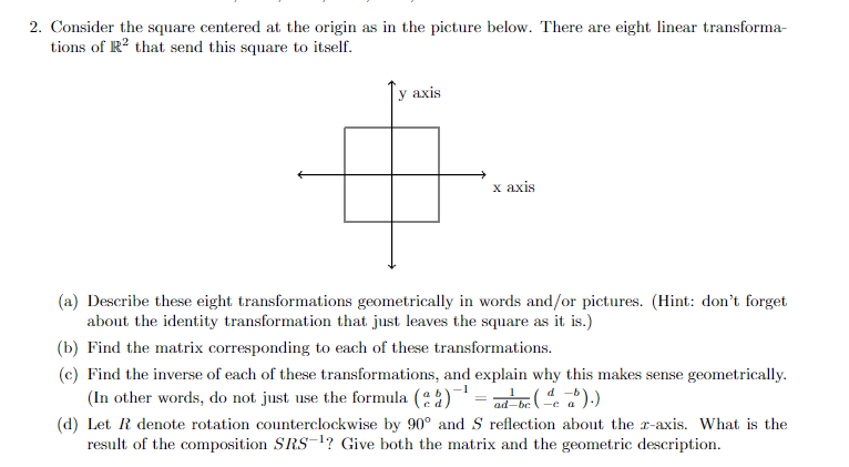 Solved 2. Consider the square centered at the origin as in | Chegg.com