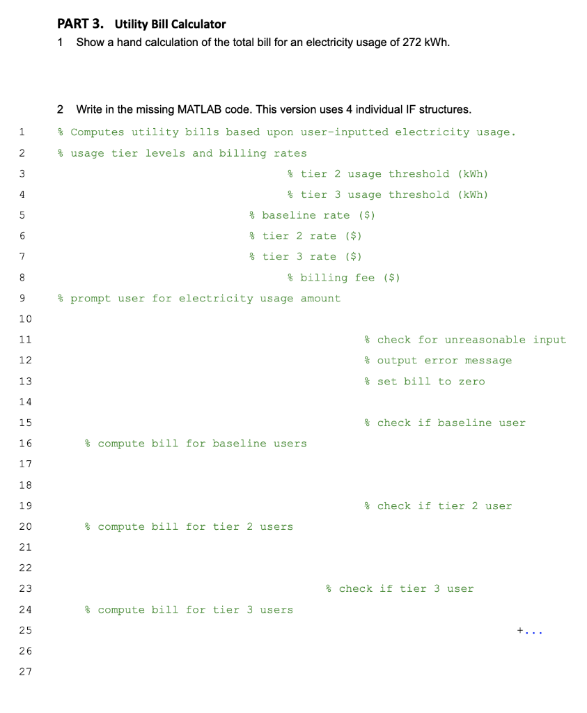Solved PART 3. Utility Bill Calculator 1 Show a hand | Chegg.com