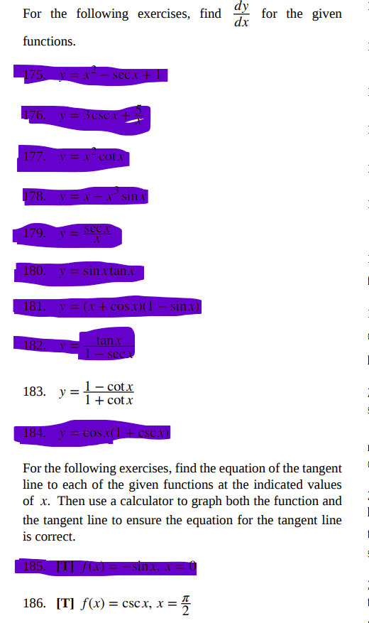 Solved For the following exercises, find dxdy for the given | Chegg.com