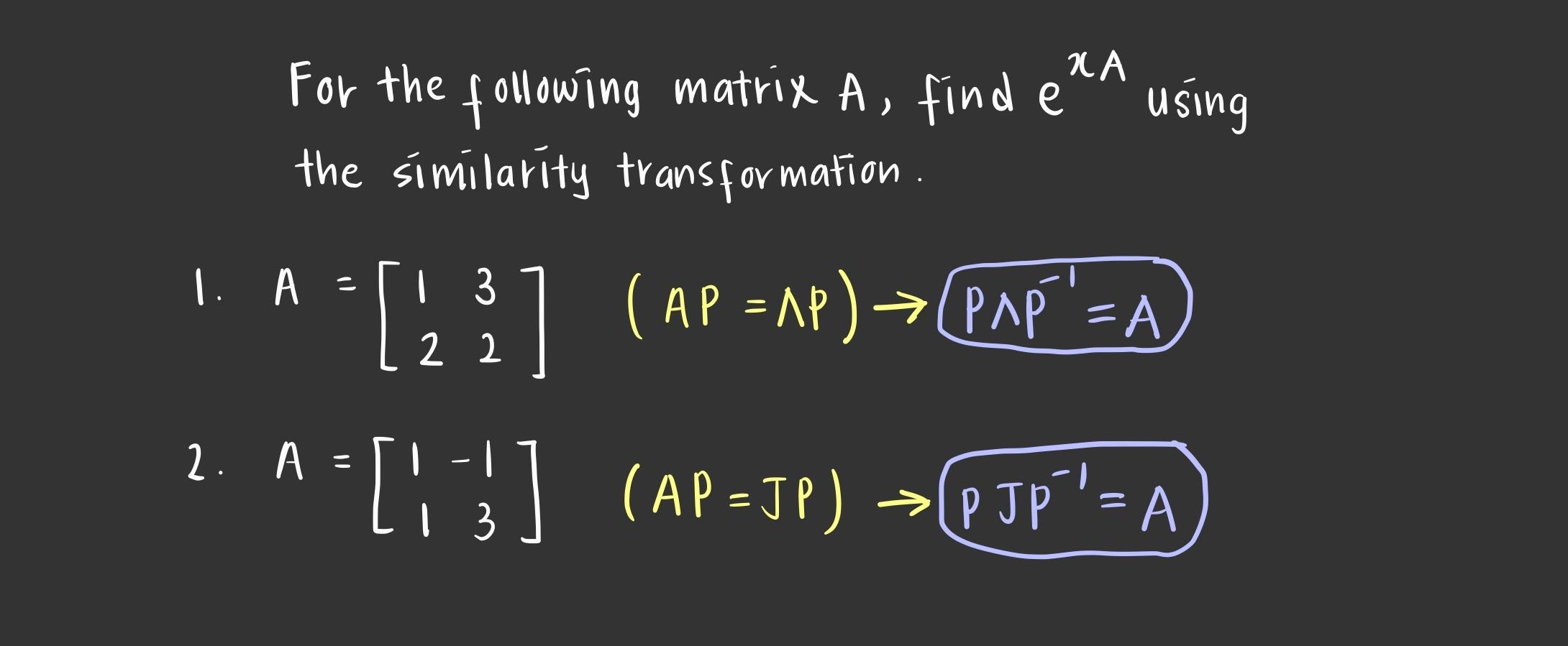 Solved For the following matrix A, find exAu sing the | Chegg.com