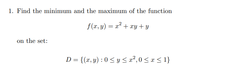 Solved Find The Minimum And The Maximum Of The Function
