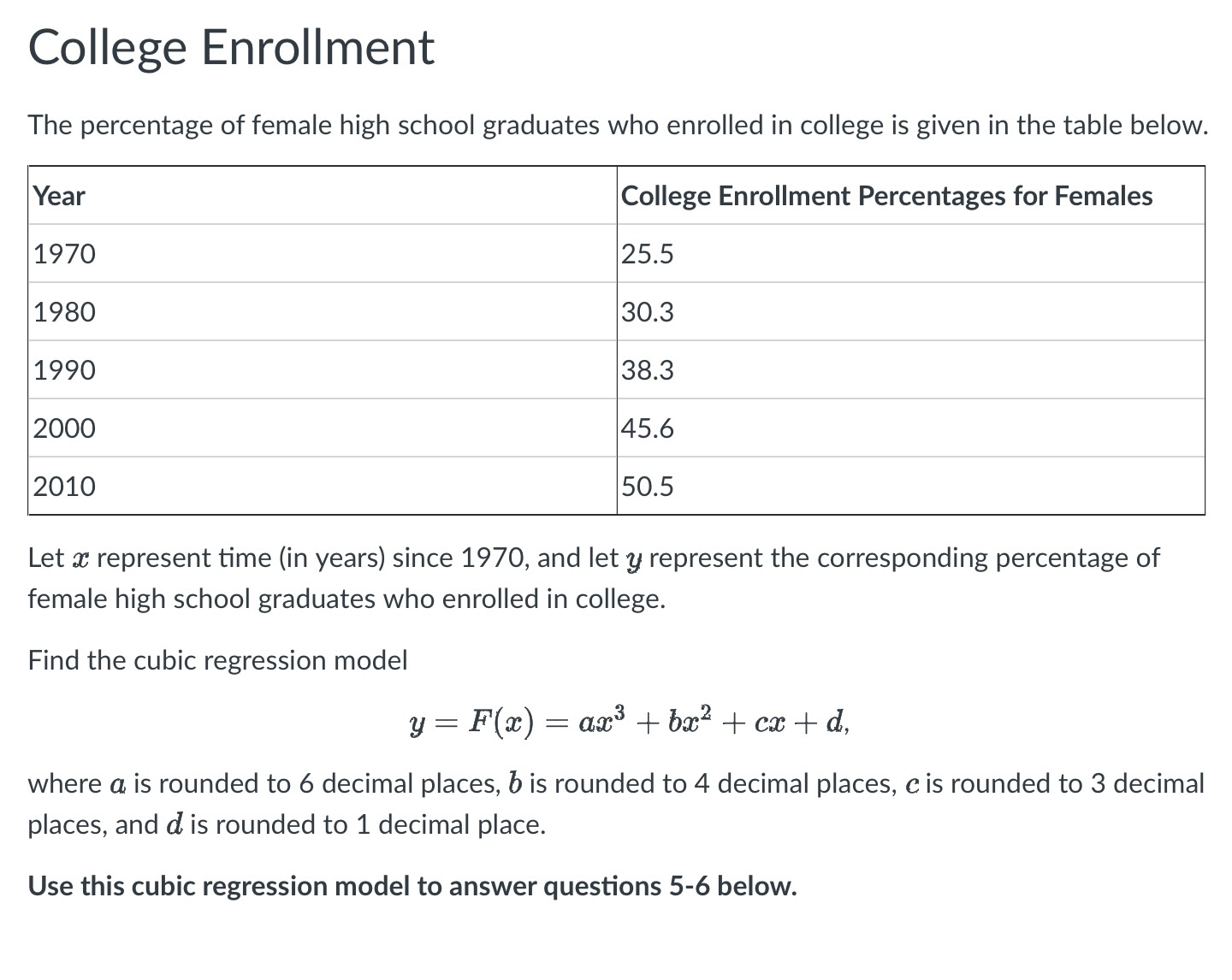 Solved Question 5 ptsUse the cubic regression model above to | Chegg.com