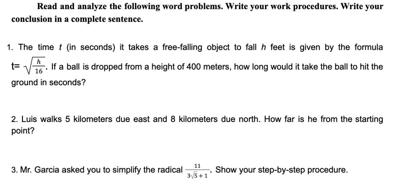 Solved Read and analyze the following word problems. Write | Chegg.com