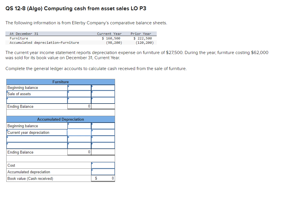 QS 12-8 (Algo) Computing cash from asset sales LO P3 | Chegg.com