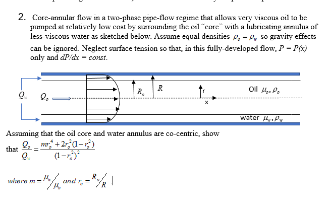 Solved 2. Core-annular flow in a two-phase pipe-flow regime | Chegg.com