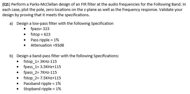 (91) Perform a Parks-McClellan design of an FIR | Chegg.com