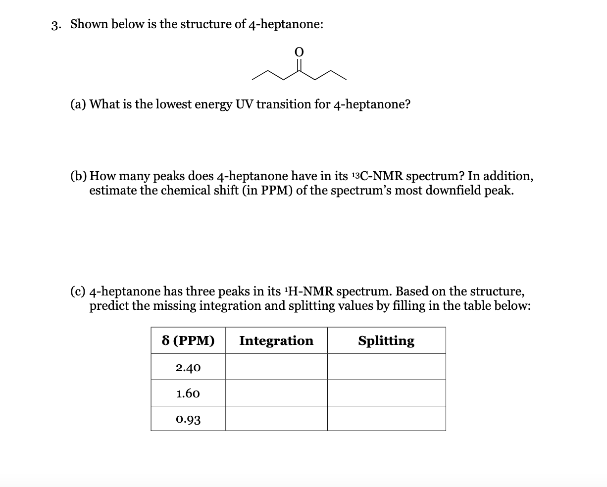 Solved 3. Shown below is the structure of 4 -heptanone: (a) | Chegg.com