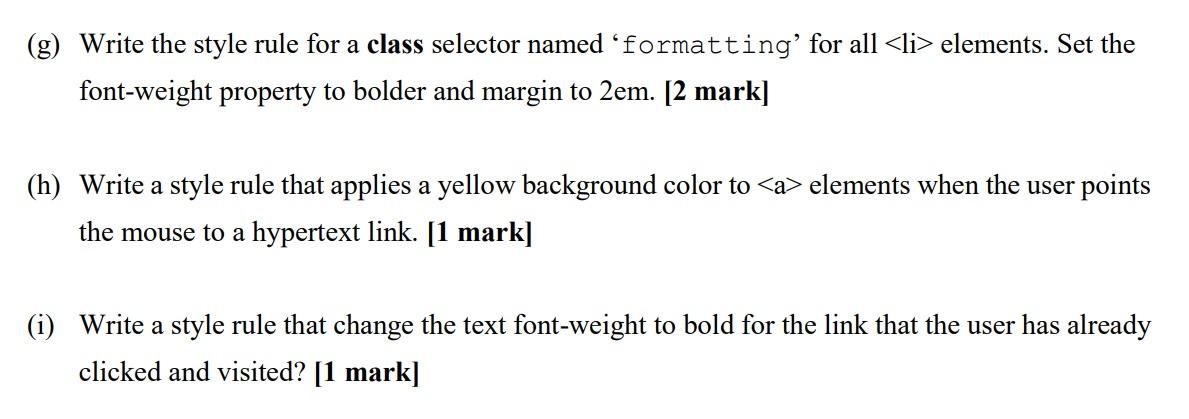 Solved (g) Write the style rule for a class selector named | Chegg.com