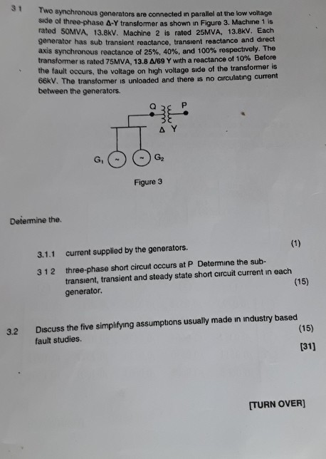 Solved 31 Two synchronous generators are connected in | Chegg.com