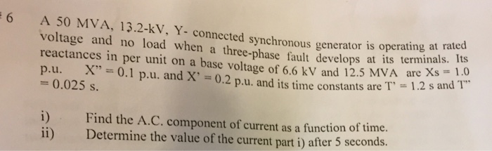 Solved A 50 MVA, 13.2-kV, Y- connected synchronous generator | Chegg.com