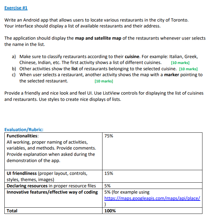 Solved Write an Android app that allows users to locate | Chegg.com
