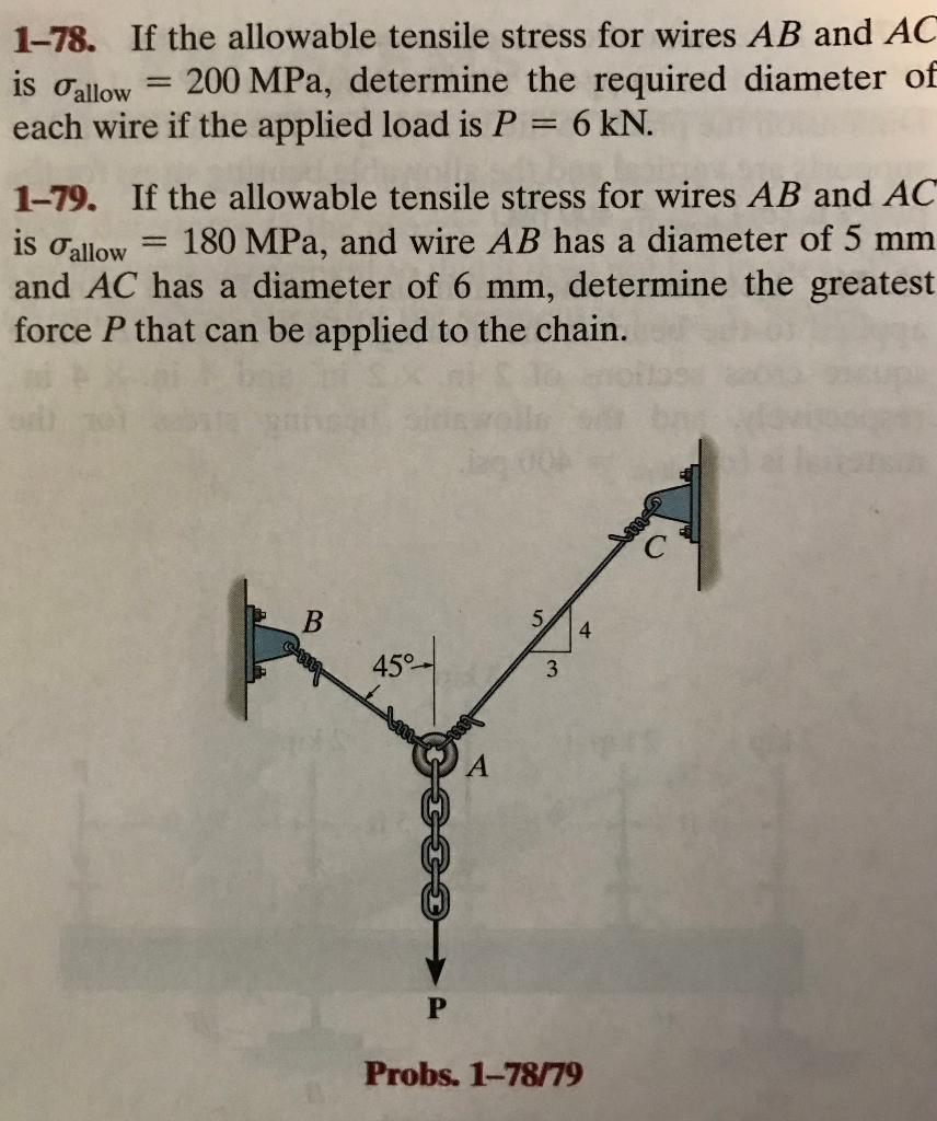 Solved 1-78. If the allowable tensile stress for wires AB | Chegg.com