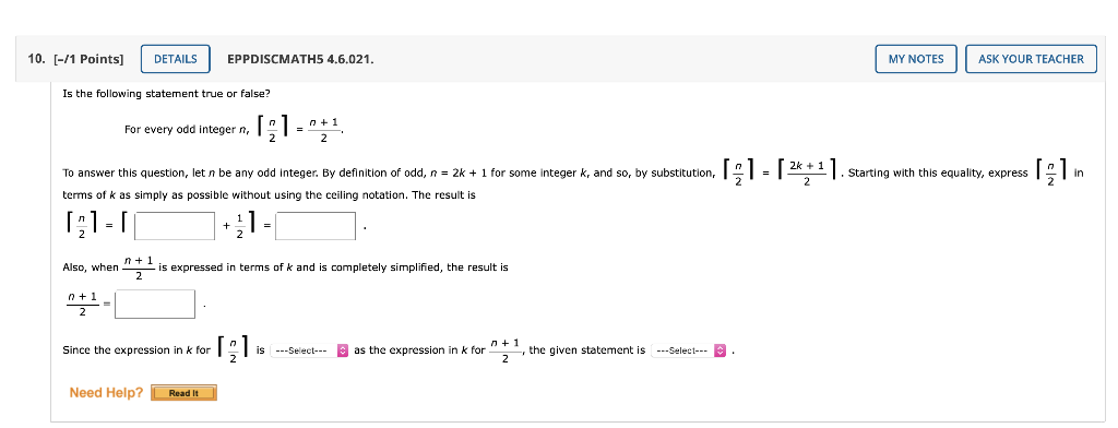 Solved If k is an integer, what is [x+z12 [x+1-*+1 x Why? If | Chegg.com