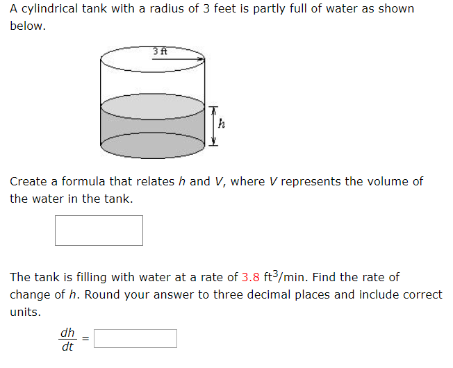 Solved A cylindrical tank with a radius of 3 feet is partly | Chegg.com