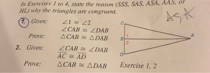 Solved In Exercises 1 to 4, state the reason (SSS, SAS, ASA, | Chegg.com