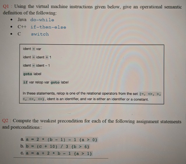 Solved Q1 Using the virtual machine instructions given | Chegg.com
