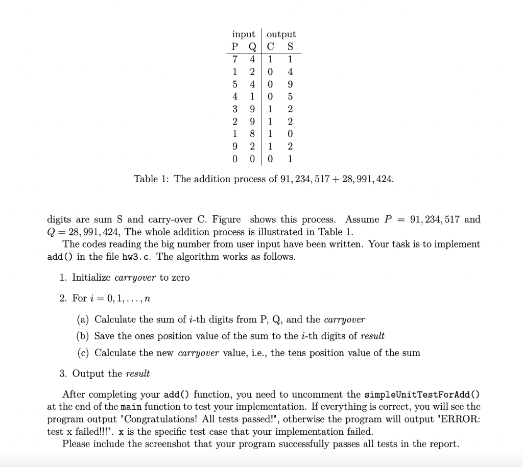 Solved 1 Big Number Addition Due to the integer type size | Chegg.com