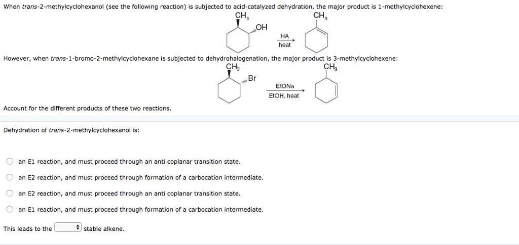 Solved When trans-2-methylcyclohexanol (see the following | Chegg.com