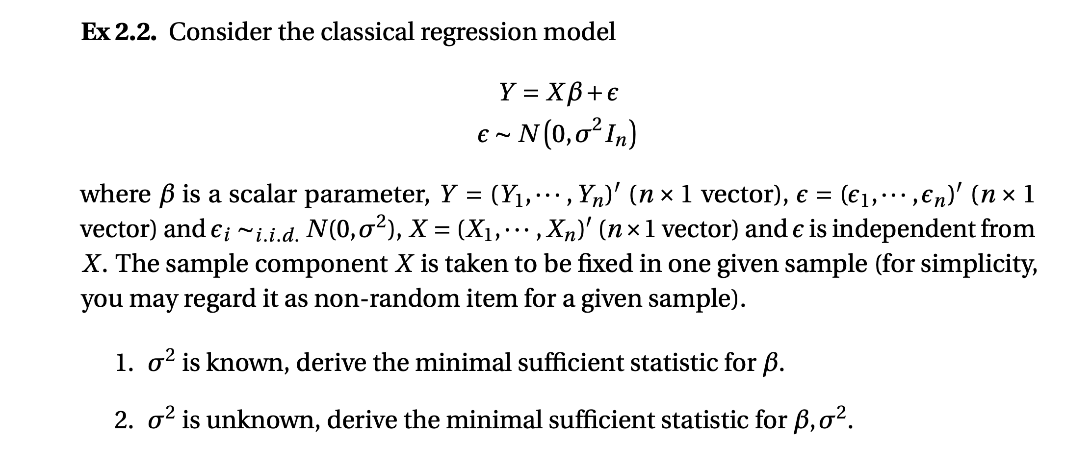 Solved Ex 2.2. Consider the classical regression model | Chegg.com