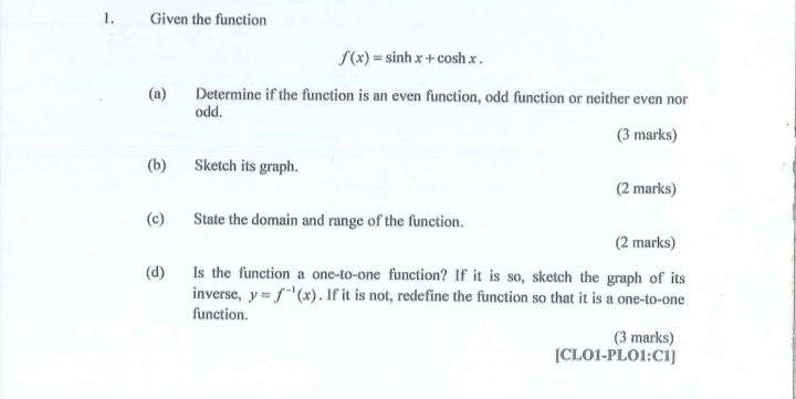 Solved . Given the function f(x) = sinh x + cosh x . | Chegg.com