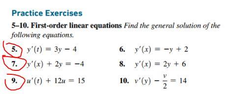 Solved Practice Exercises 5-10. First-order linear equations | Chegg.com