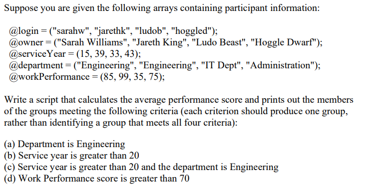 Solved Suppose you are given the following arrays containing | Chegg.com