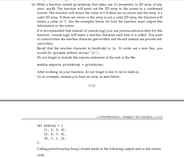 (e) Write a function named printArray that takes one | Chegg.com