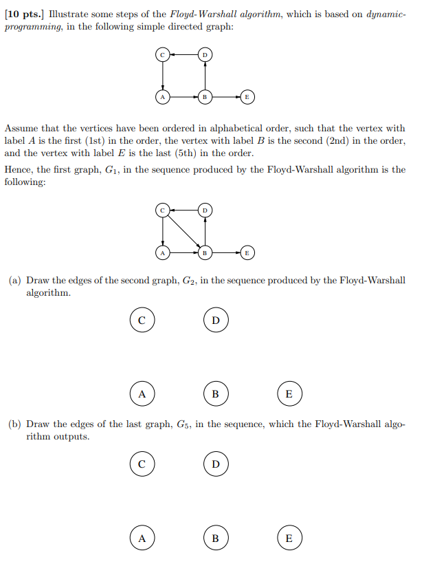 Solved [10 pts.] Illustrate some steps of the Floyd-Warshall | Chegg.com