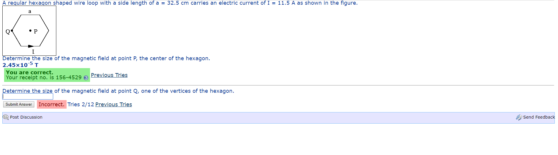 Solved A regular hexagon shaped wire loop with a side length | Chegg.com