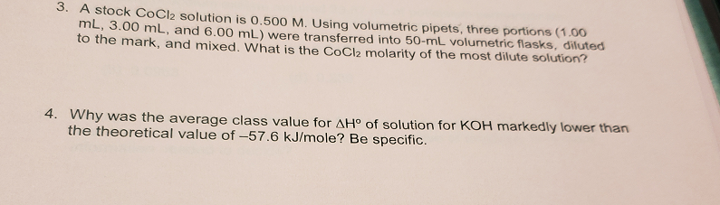 Solved 3. A stock CoCl2 solution is 0.500 M. Using | Chegg.com