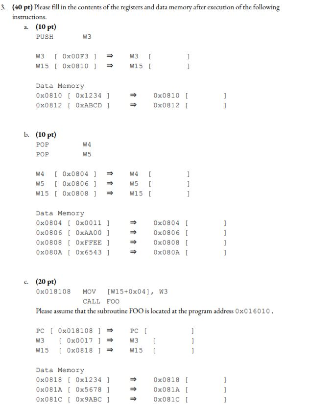 Solved 3. (40 pt) Please fill in the contents of the | Chegg.com