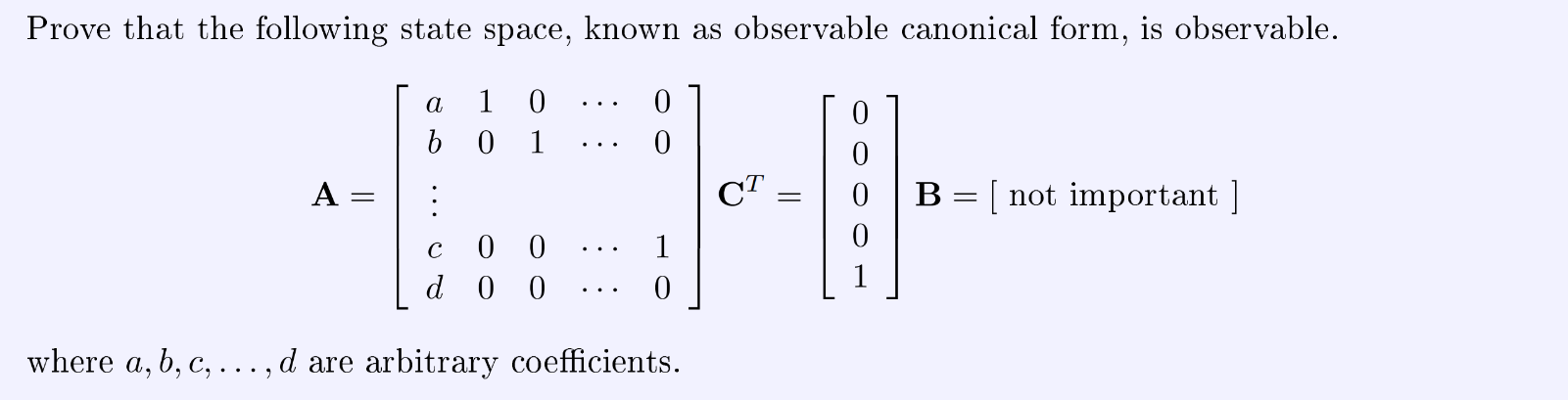 Solved Prove that the following state space, known as | Chegg.com