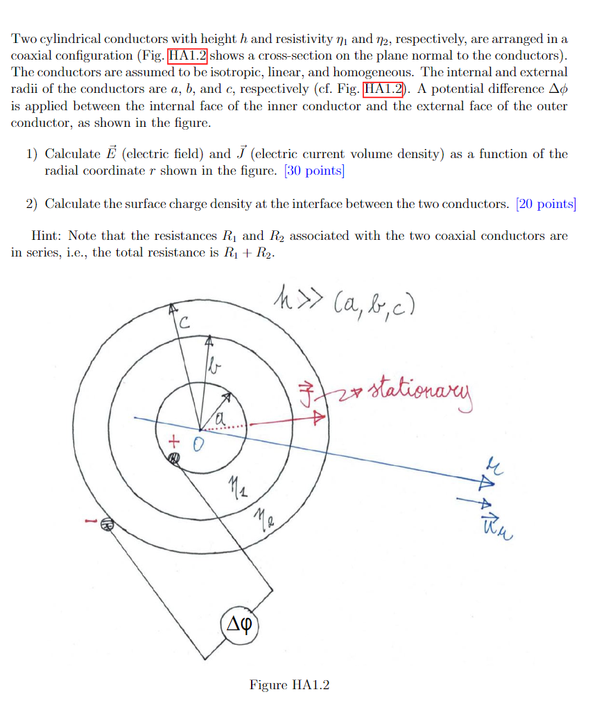 Solved Two cylindrical conductors with height h and | Chegg.com