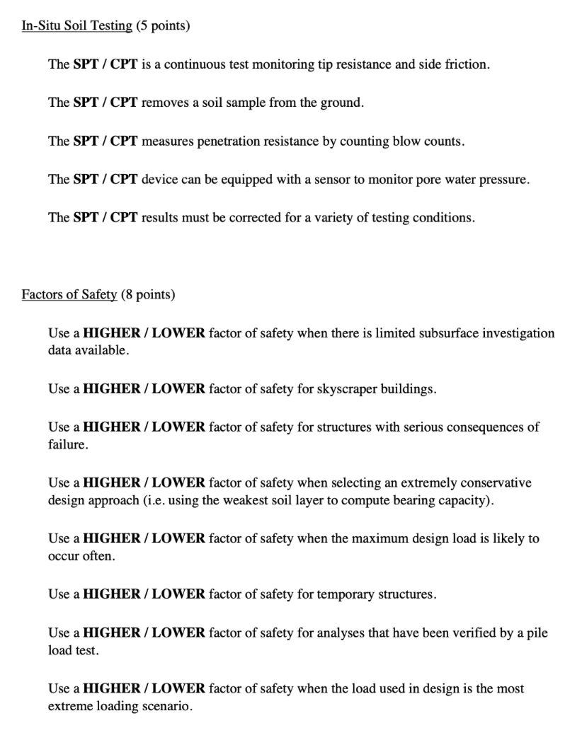 Solved In-Situ Soil Testing (5 points) The SPT / CPT is a | Chegg.com