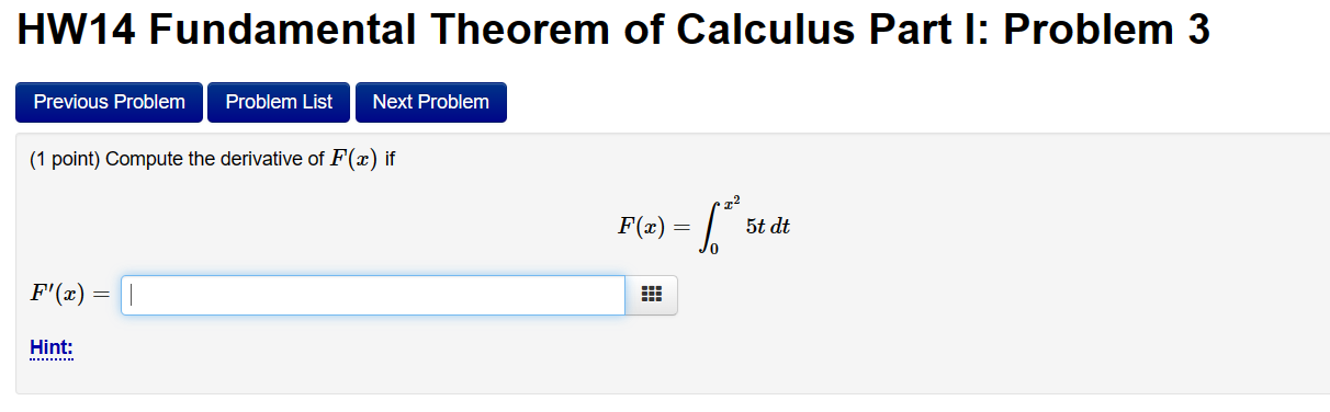 Solved HW14 Fundamental Theorem of Calculus Part I: Problem | Chegg.com
